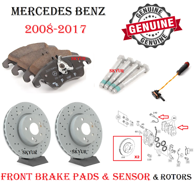 Mercedes Front Brake Pad & 2 Rotors Set w/Sensor C300 C350 E250 E350 ...