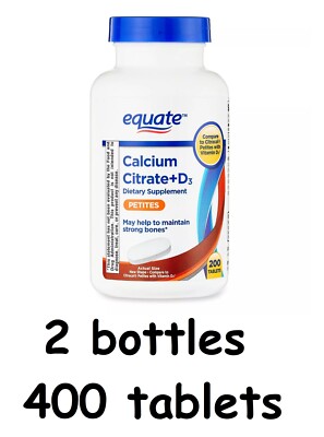 2X Equate Calcium Citrate + D3 Petites Tablets Dietary Supplement 200 ...