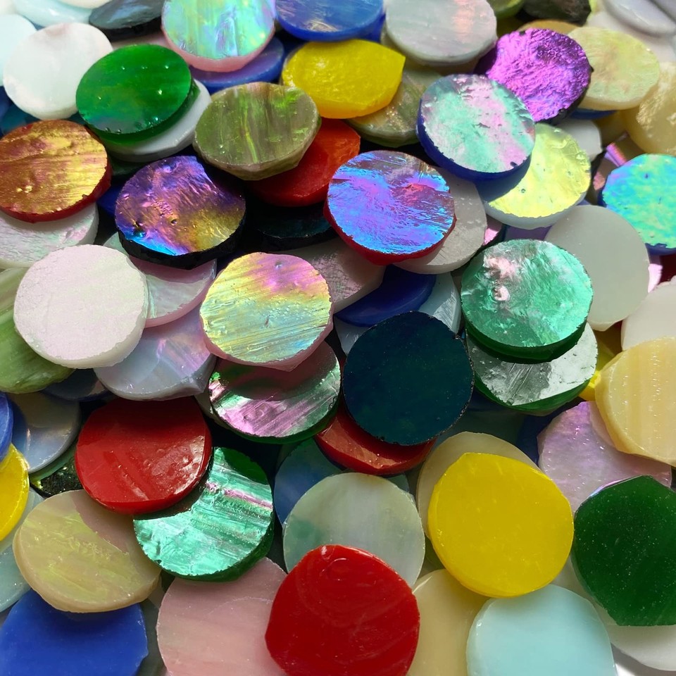 KALUCION 4/5 Magic Iridescent Round Circle Glass Mosaic Tiles for ...