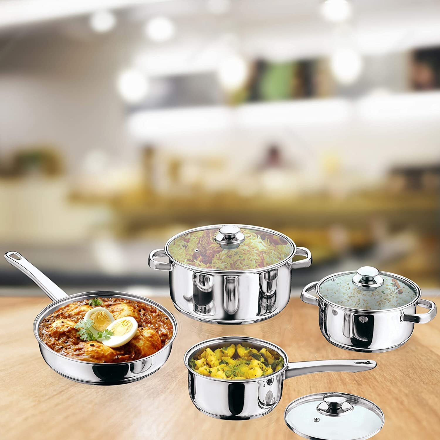 Vinod 7pc Stainless Steel Cookware Set Saucepan, Frypan Casserole Pots ...