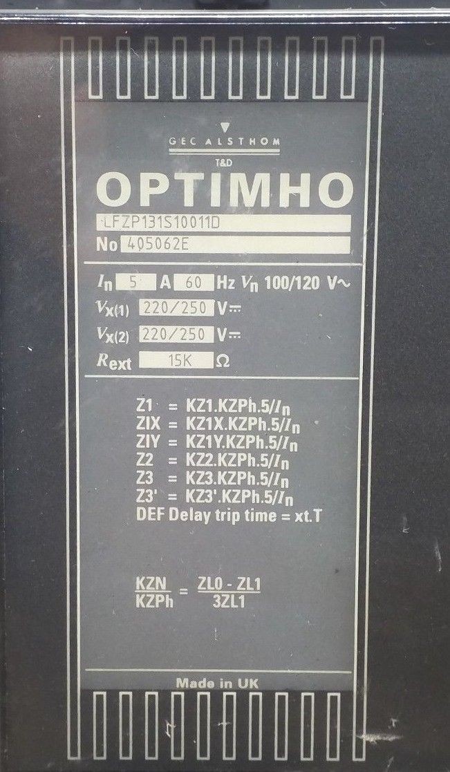 GEC ALSTHOM OPTIMHO LFZP131S10011D STATIC DISTANCE PROTECTION RELAY ...