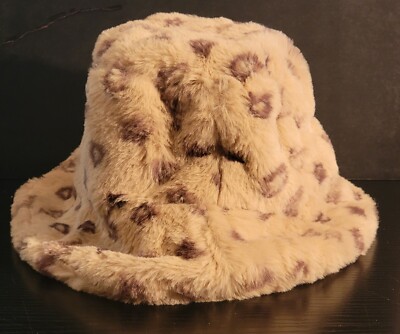 Spotted Leopard Print Plush Fluffy Bucket Hat Faux Fur Wide Brim Cap ...