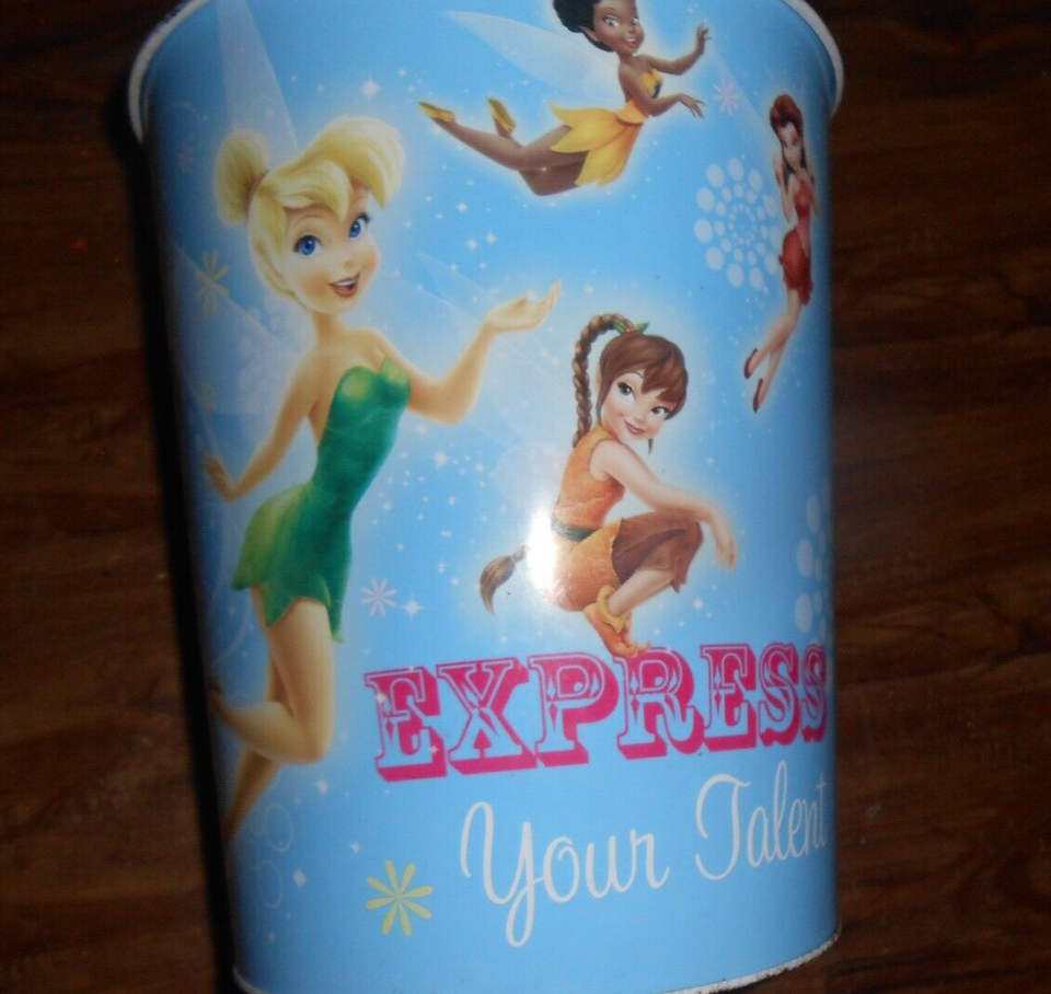 Vintage DISNEY Colorful Metal Waste Basket with Tinkerbell& & Girl ...