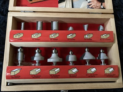 HICKORY WOODWORKING 12 PIECE CARBIDE ROUTER BIT SET STRAIGHT DOVETAIL ...