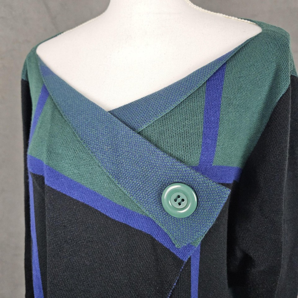 Anthony Richards Sweater Cardigan Womens 3X Black Striped Asymmetrical ...