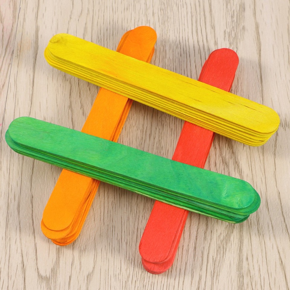 200PCS Natural Jumbo Colored Wood Craft Sticks Wood Colored Craft ...
