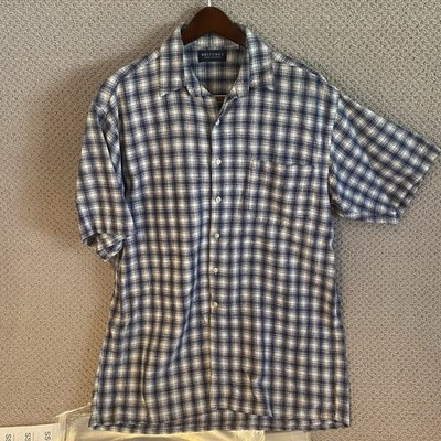 VTG 90s BRITCHES Great Outdoors SS Plaid Textured Cotton/Linen Shirt L ...