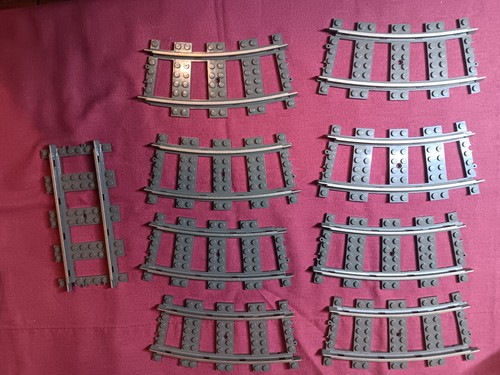 L-1 Lego Lot 9 Old Dark Gray 9V Track 2867 2865c01 4535 4534 10001 ...