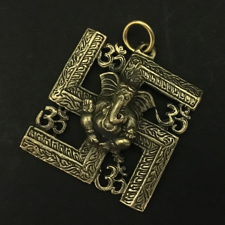 Ganesh OHM Mantras Charm Pendant Brass Hinduism Symbol Swastik | eBay