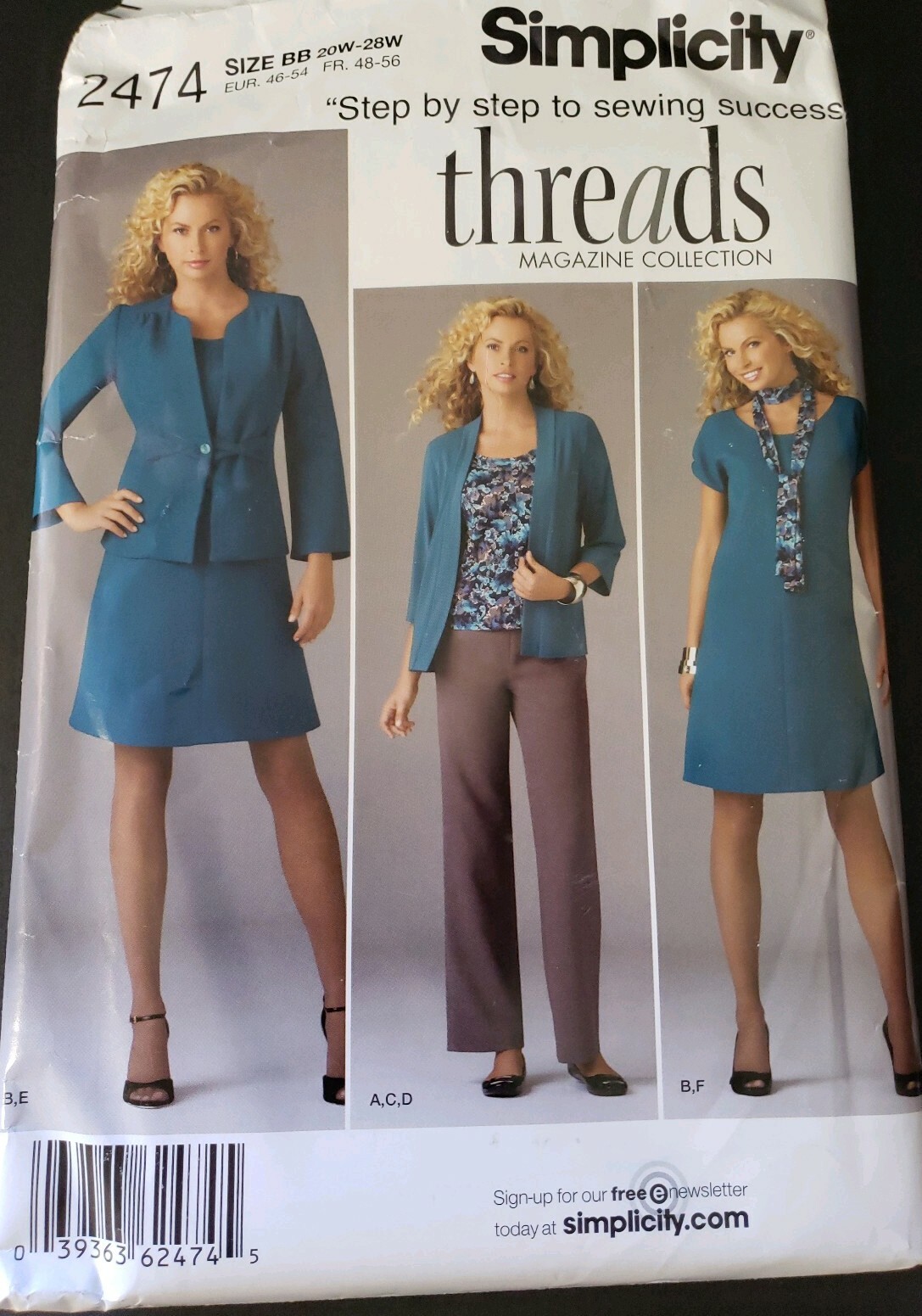Simplicity #2474 SIZE BB 20W-28W Top, Pants, Jacket, Scarf, Knit ...