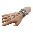 Women Silver Metal Hand Chain Bracelet Connected Ring Turquoise ...