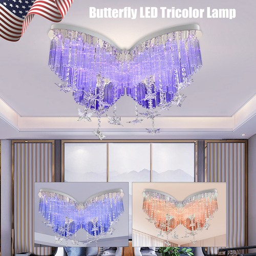 Chandelier Crystal Butterfly Color Changing Lamp Red Blue Purple LED ...