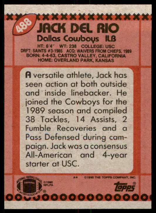 1990 TOPPS JACK DEL RIO DALLAS COWBOYS #488 | eBay
