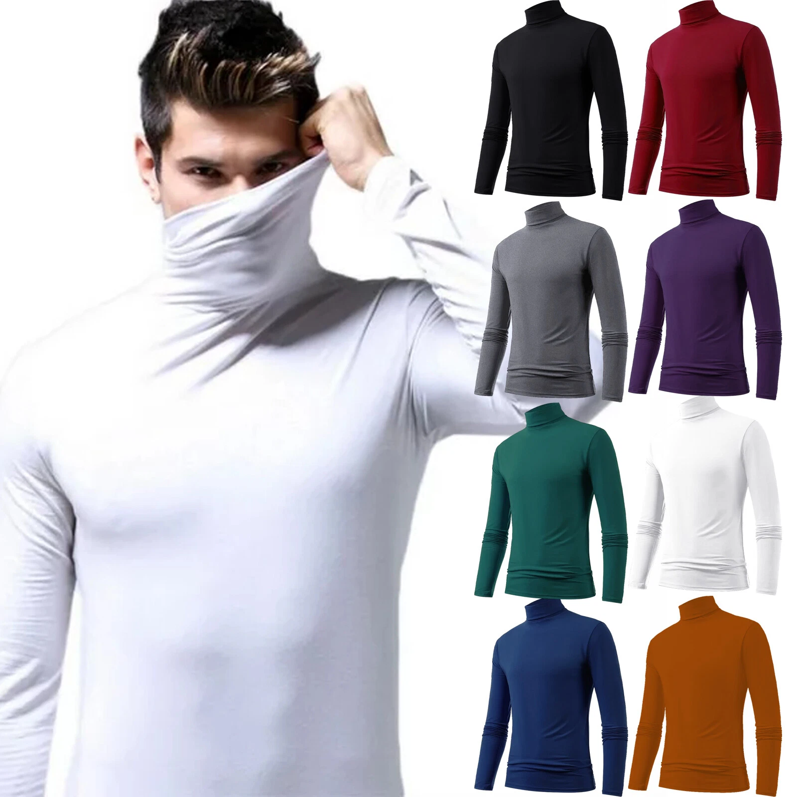Men Slim Fit Soft Turtleneck Long Sleeve Pullover Lightweight T Shirt ...