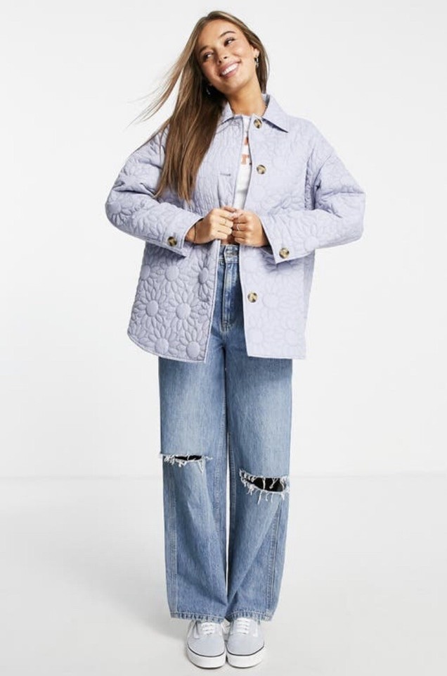 ASOS DESIGN Floral Quilted Jacket Pastel Lilac Oversize SZ 0 -6 ? Runs ...