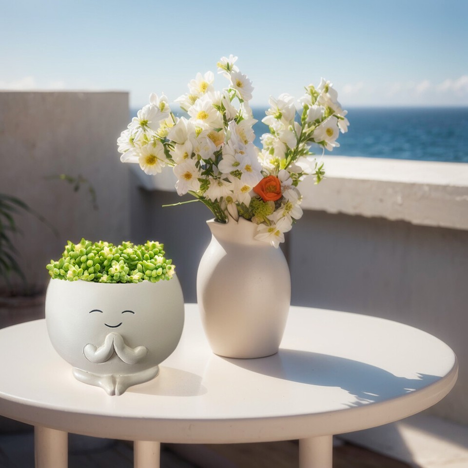 Cute Flower Pots with Drainage Hole Small Cactus Planter Resin for ...