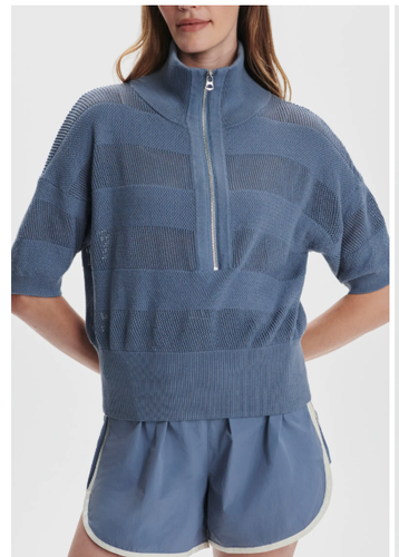 New Varley Kembria Mesh Stripe Half Zip Top In Stone Blue. Size XL | eBay