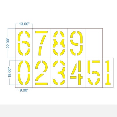 18" Number Kit 0-9 Stencils Parking Lot 1/8" LDPE Plastic Striping ...