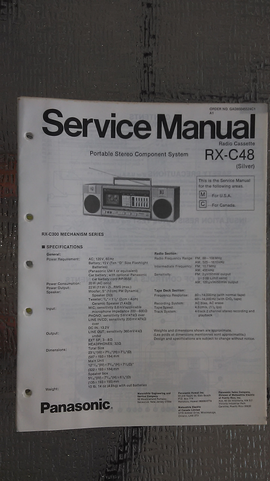 panasonic rx-c48 Service Manual Original Repair boombox ghettoblaster ...