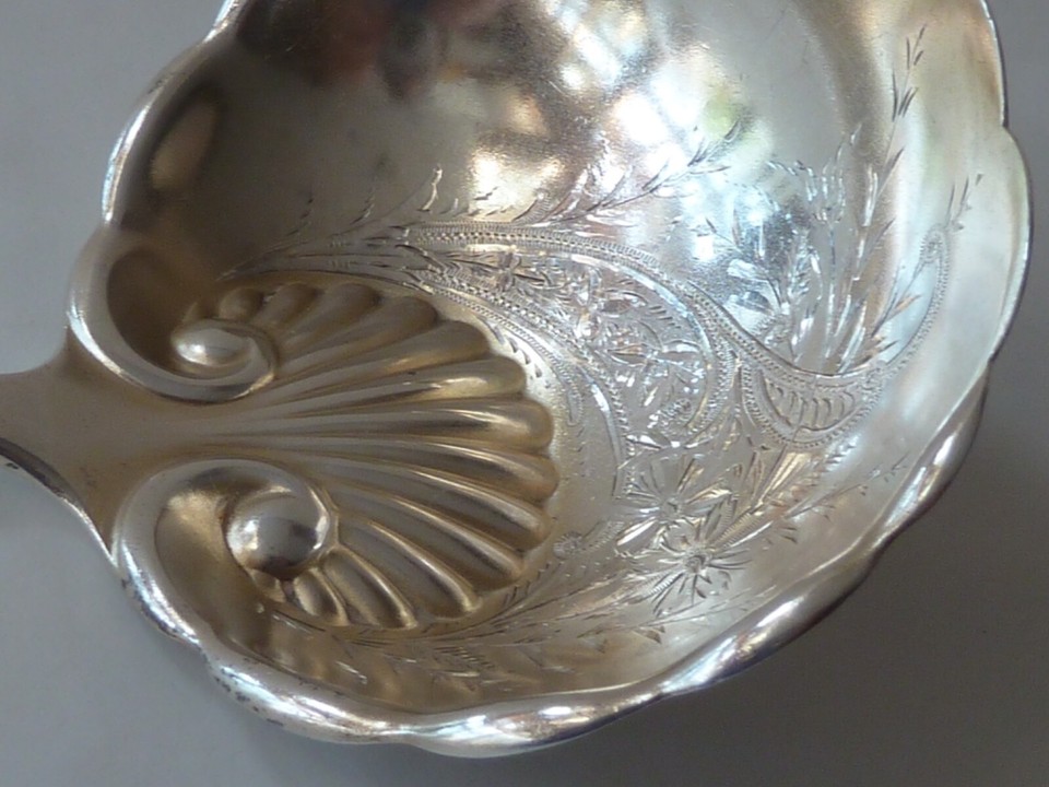 GORHAM CHRYSANTHEMUM STERLING SILVER LARGE SOUP LADLE, PAT.1885, BRIGHT ...