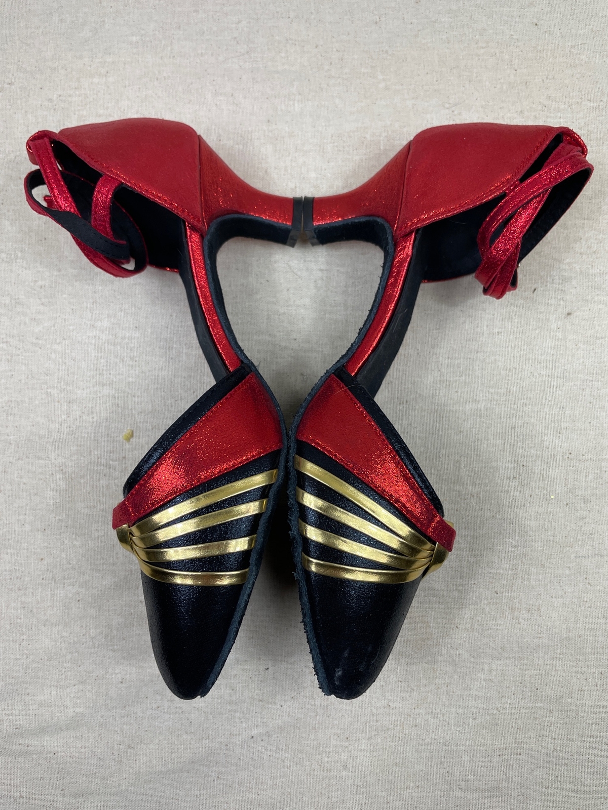 Red Gold Black Metallic Ballroom Dance Shoes with Ank… - Gem