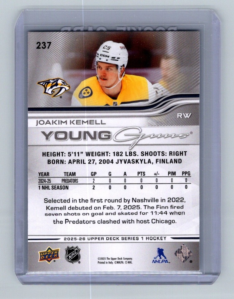 2025-26 Upper Deck Young Guns Joakim Kemell #237 RC Rookie Card | UD ...