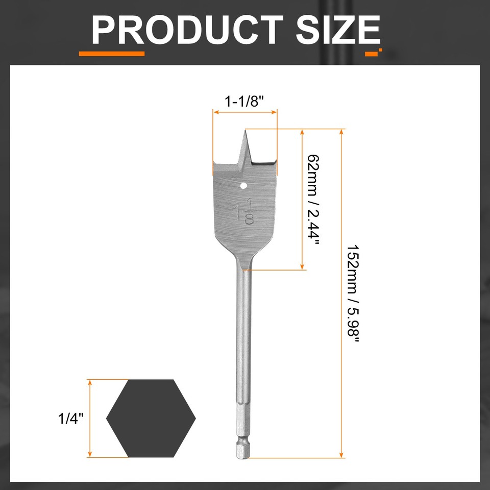 Spade Drill Bit 1-1/8" Paddle Flat Bits Wood Hole Cutter Silver Tone ...