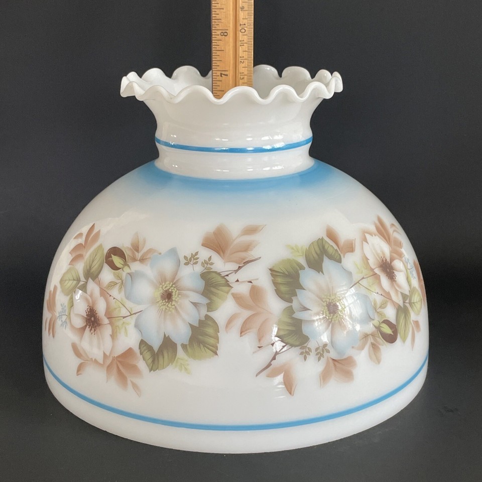 Vintage 10" Fitter Blue Tint Floral Hurricane Oil Electric Glass Dome ...