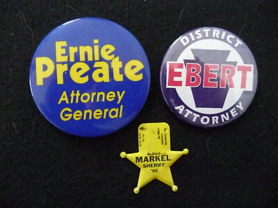 PREATE EBERT MARKEL PENNSYLVANIA ATTORNEY SHERIFF POLITICAL BUTTON PIN ...
