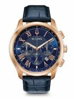Bulova Wilton men watch Chronograph Stainless Steel blue leather strap ...