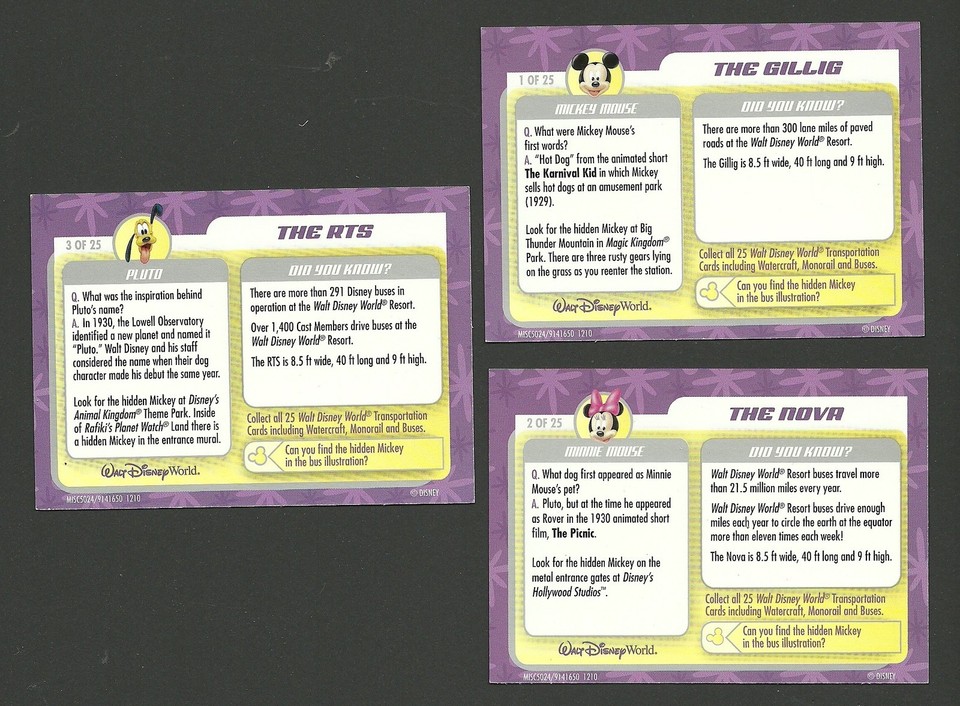 Walt Disney World Motor Coach Bus Transportation Collector Cards Lot of ...