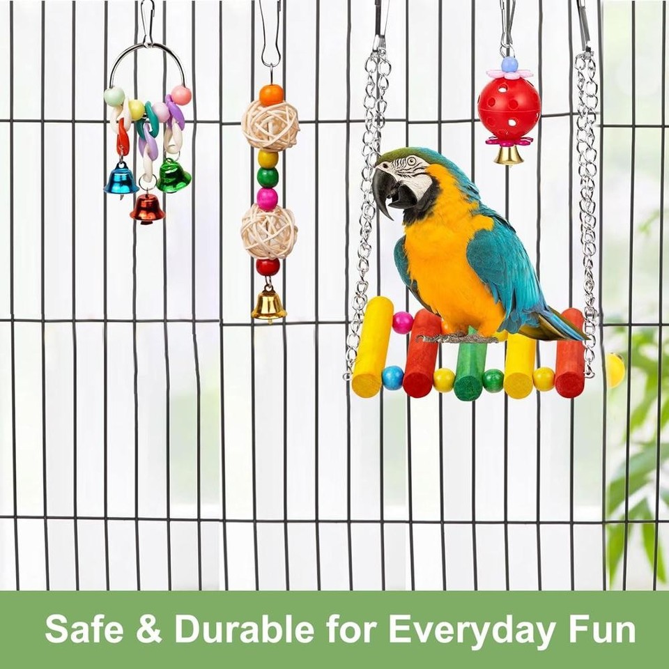Bird Toys for Parrots, Colorful Budgie Toys Parrot Toys with Bird Perch ...