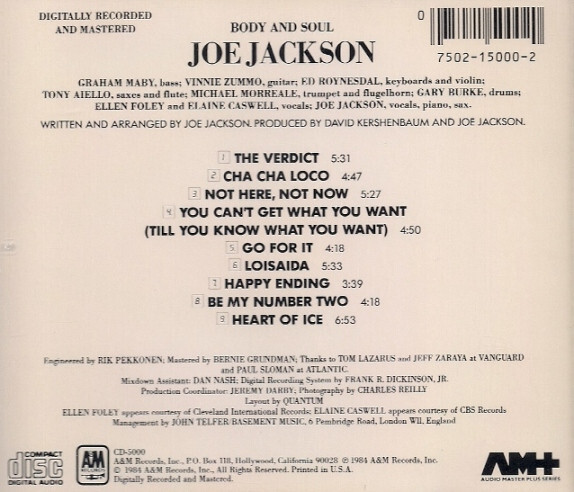 Body and Soul by Joe Jackson (CD, 1984 , A&M Records) | eBay