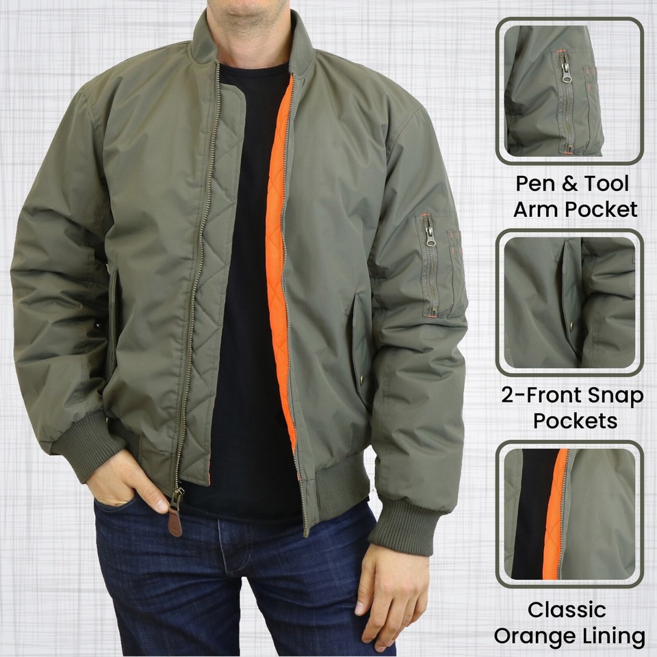 Men's Bomber Heavyweight Flight Jacket & Arm Pocket ( Size S-2XL ) NWT ...