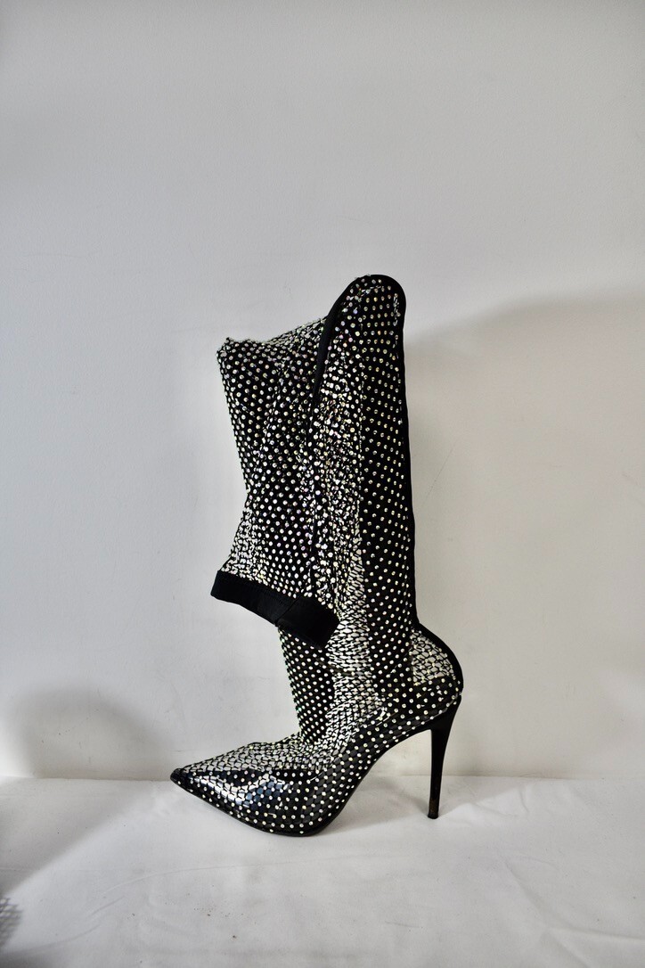 ALDO Black Satin Mesh Rhinestone Over The Knee BOOTS SIZE 9 US ON SALE ...