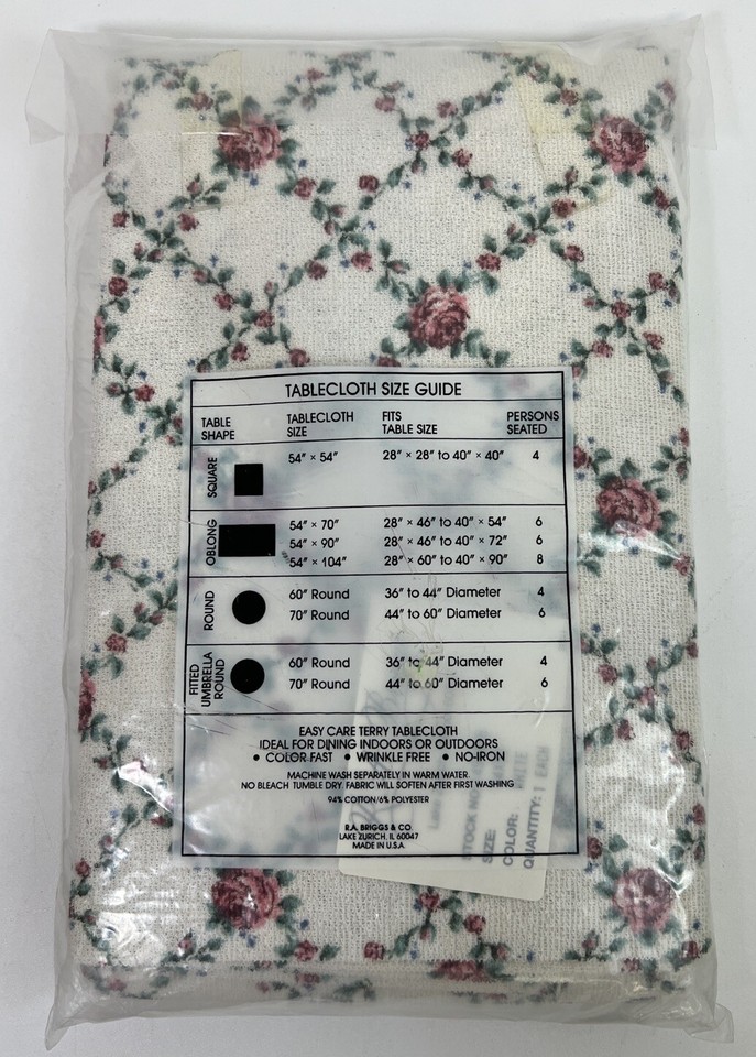 Vintage TERRY CLOTH Tablecloth FLORAL ROSE TRELLIS Oblong 54x90 | eBay