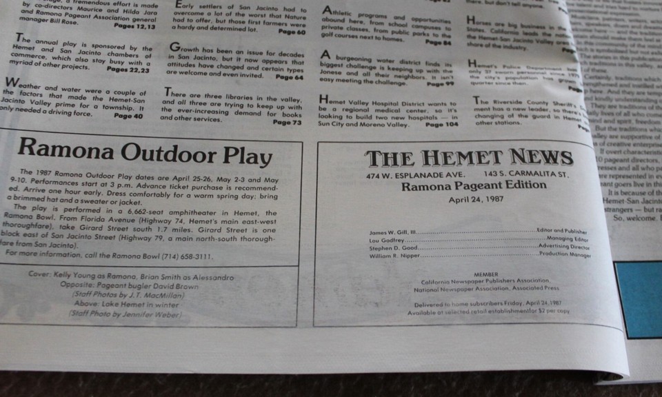 Vintage Ramona Pageant Play Booklet - April 24, 1987 - Hemet ...