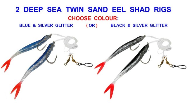 4 Fladen Deep Sea Fishing Twin Shad Rigs Black 8/0 Boat Cod Pollock for ...
