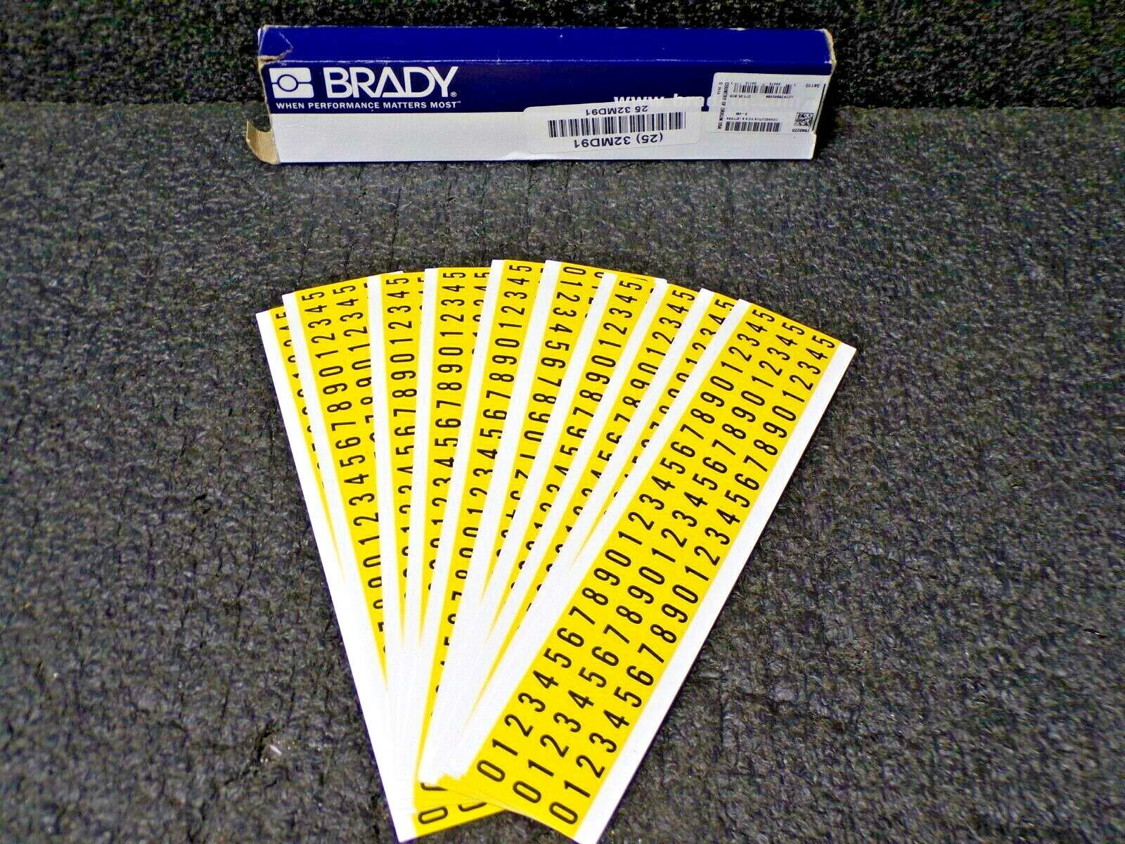 BRADY Number Label, 0 Thru 9, Black/Yellow, 3/8" Character Height, PK10 ...