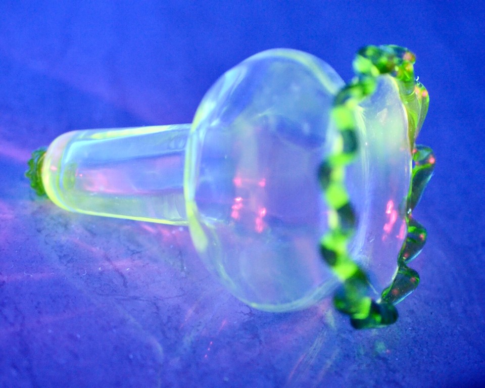 Antique Victorian C.1900 Green Uranium Glass ribboned candle snuffer ...