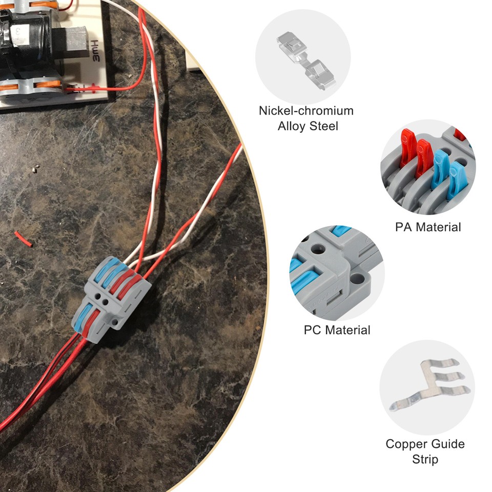 20x Lever Wire Connectors for 28-12AWG Hard & 28-14AWG Soft Wires 2-in ...