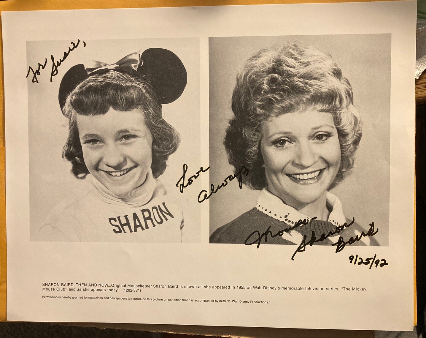 SHARON BAIRD DISNEY MOUSEKETEER Hand Signed Autographed 8.5 X 11 PHOTO W/COA | eBay