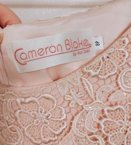 Cameron Blake MonCheri Blush Pink Lace Beaded Bodice MOB Chiffon Formal ...