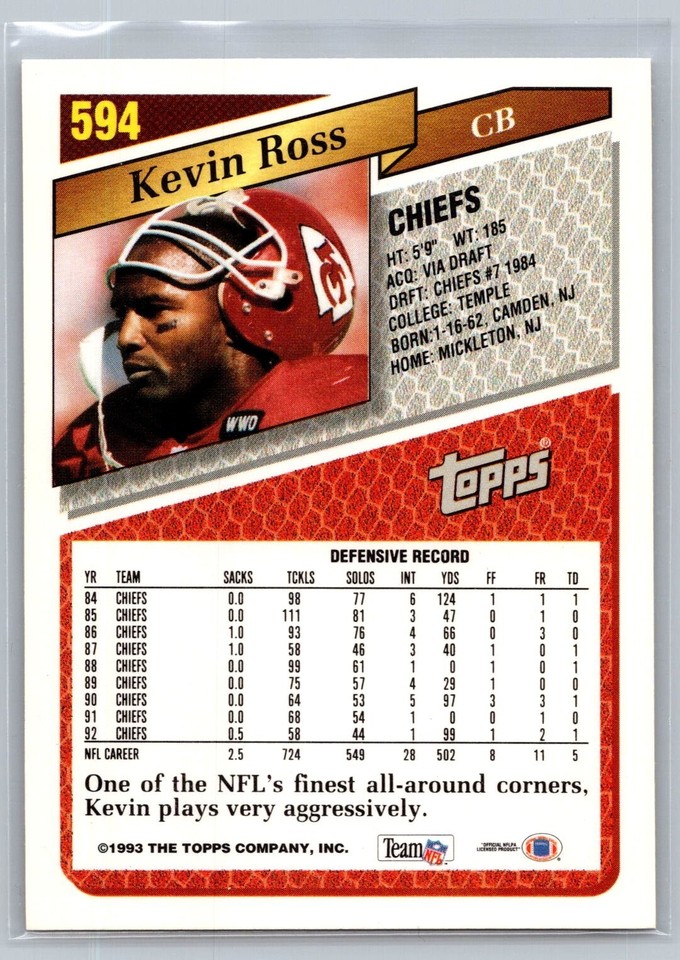 1993 TOPPS CARD # 594 Kevin Ross - Kansas City Chiefs | eBay