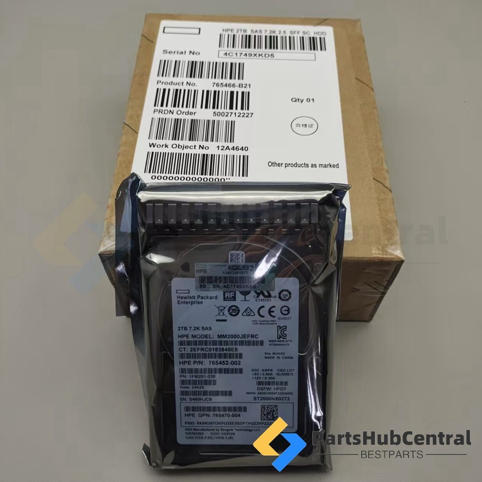 765466-B21 HPE 2TB 12G SAS 7.2K RPM 2.5" 512E HDD 765873-001 765452-002 ...
