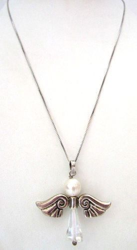 Beautiful Pearl Crystal Angel 925 Sterling Silver Pendant Necklace 18 ...