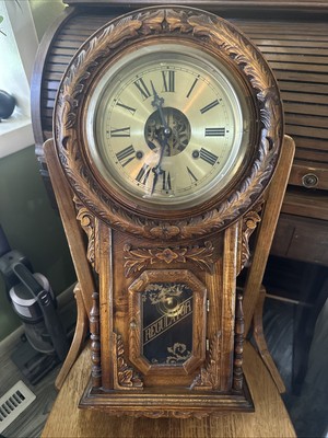 Vintage Regulator Pendulum Wall Clock 24” Grandfather Carved Wood &Key ...