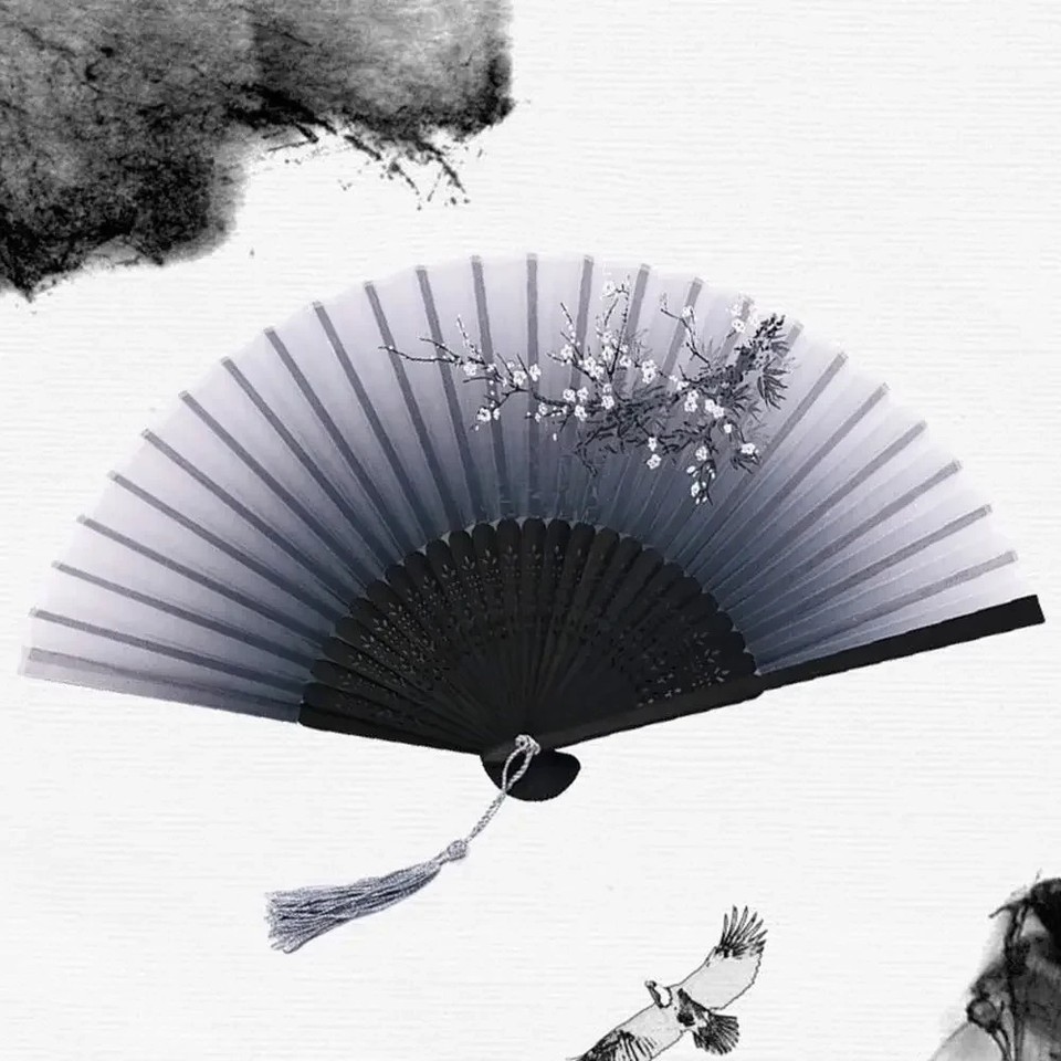 Elegant Bamboo Folding Hand Fan Silk Fabric Pocket Fan for Women Summer ...
