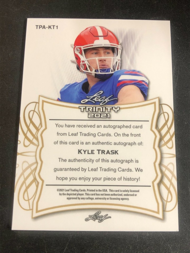Kyle Trask 2021 Leaf Trinity Auto RC Rookie Card #d /50 Florida Gators ...