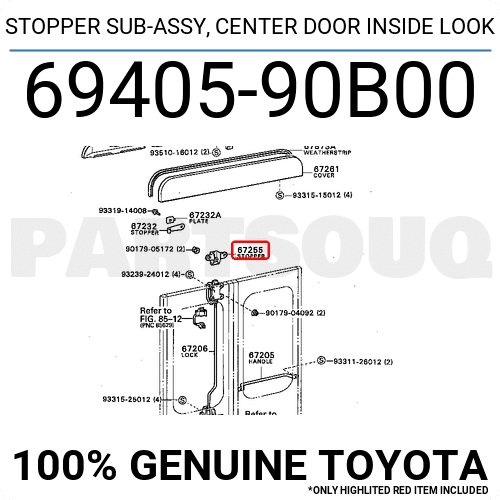 6940590B00 Genuine Toyota STOPPER SUB-ASSY, CENTER DOOR INSIDE LOOK ...
